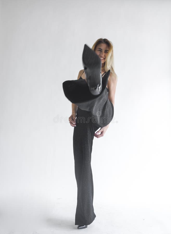 Portrait Young Blond Woman Posing Black Bra Pants Stock Image - Image ... Portrait Young Blond Woman Posing Black Bra Pants Stock Image - Image ...