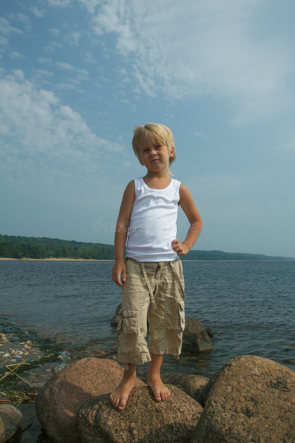 Portrait of Young Boy at Beach Stock Image - Image of sand, cheerful ...