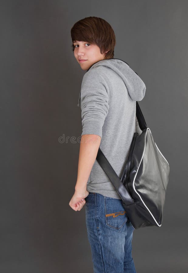 Portrait of Young Boy with His Bag. Stock Image - Image of education ...