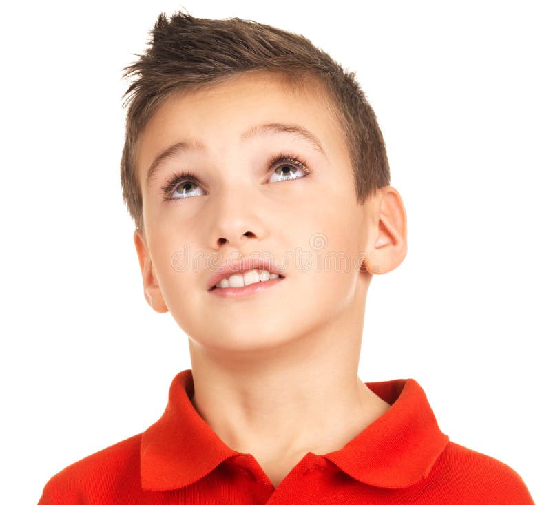 Portrait of Young Boy Looking Up Stock Photo - Image of face, hair ...