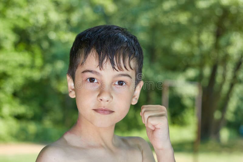 Portrait of Young Boy in Nature, Park or Outdoors Stock Photo - Image ...