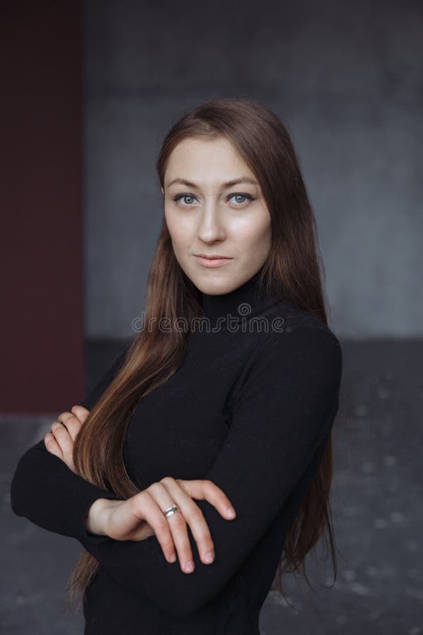 Portrait Of A Young Brunette Woman With Gray Eyes Stock Image Image