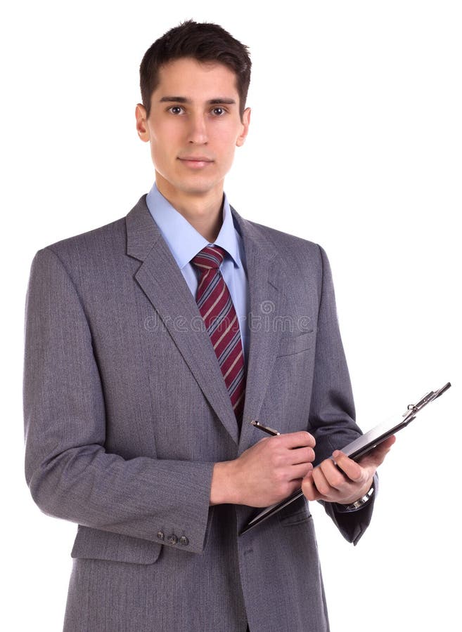 Portrait of Young Business Man Taking Notes Isolated on White Stock ... Portrait of Young Business Man Taking Notes Isolated on White Stock ...