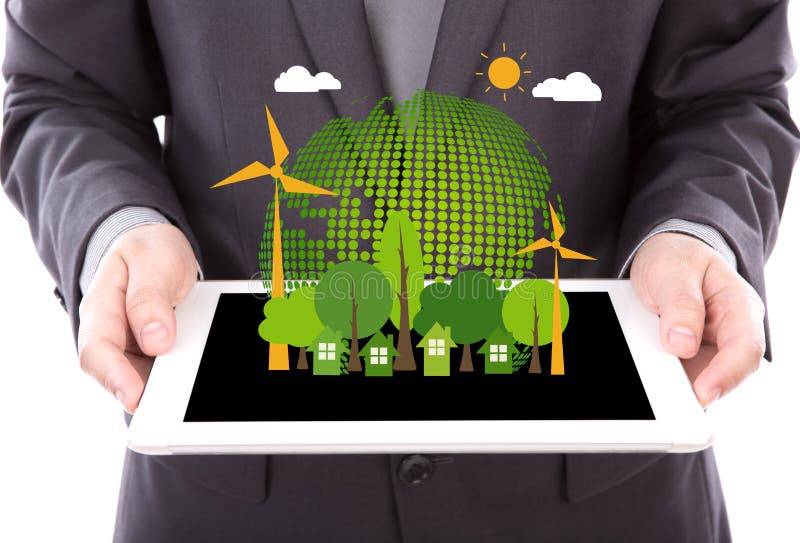 Portrait of Young Business Man Using a Touch Screen Device Stock Photo ...