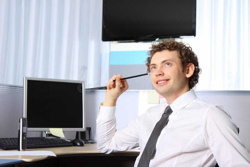 Portrait of a Young Business Man Working at Office Stock Photo - Image ...