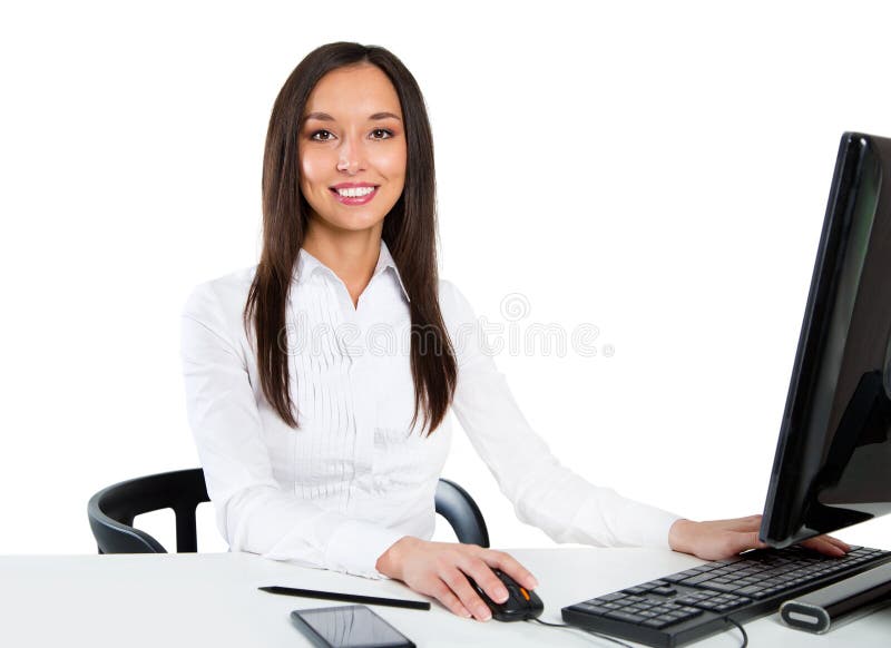 Portrait of a Young Business Woman Using Computer at Office Stock Photo ...