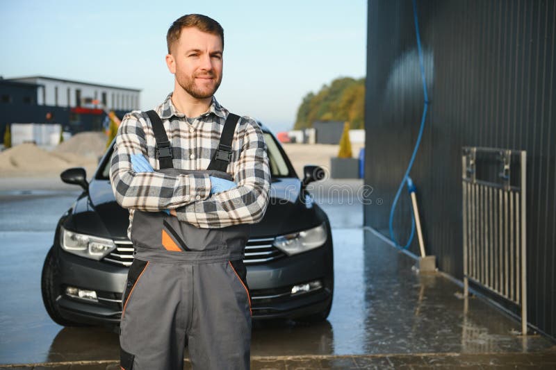 Portrait of a Young Car Wash Worker Stock Image - Image of maintenance ...