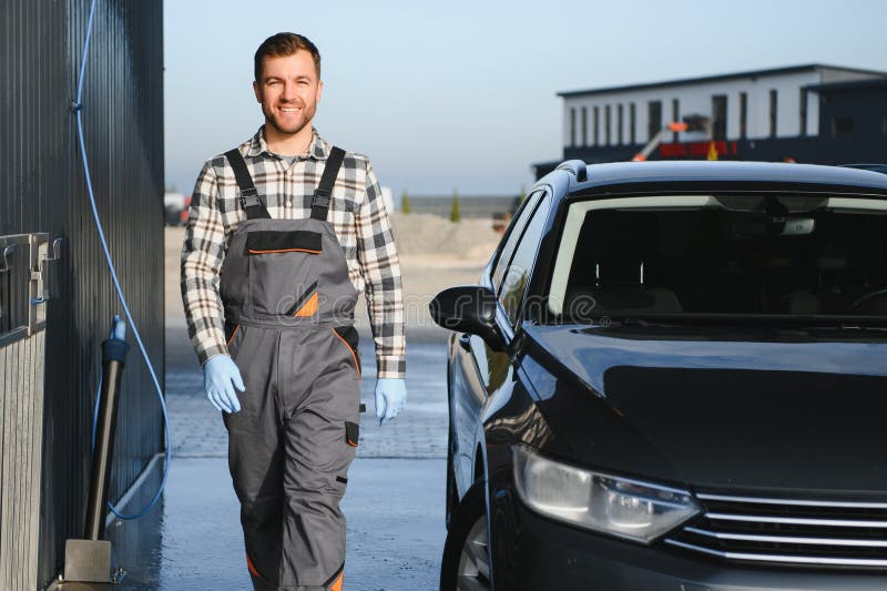 Portrait of a Young Car Wash Worker Stock Image - Image of ...