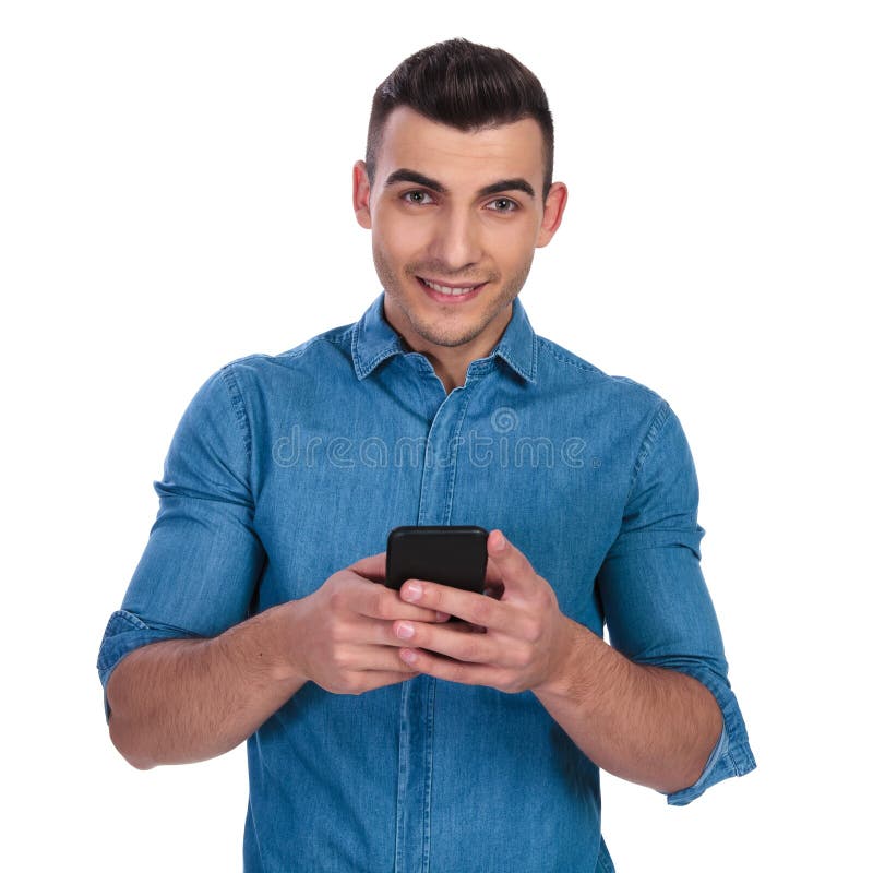Portrait of Young Casual Man Texting on the Phone Stock Photo - Image ... Portrait of Young Casual Man Texting on the Phone Stock Photo - Image ...