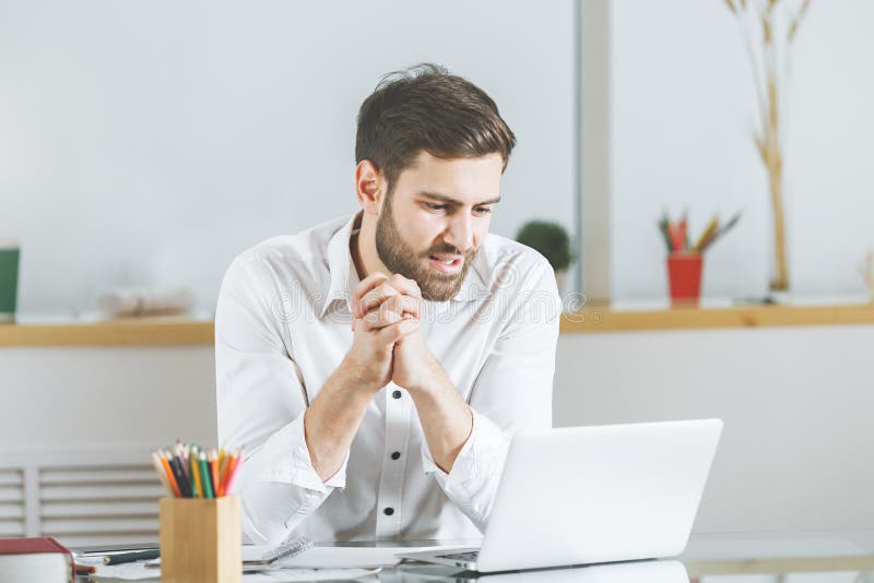 Caucasian guy using laptop stock photo. Image of caucasian - 100572676