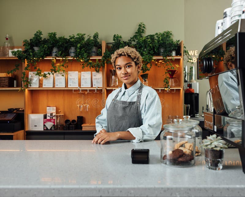Portrait of a Young and Confident Coffee Shop Owner at the Counter ...