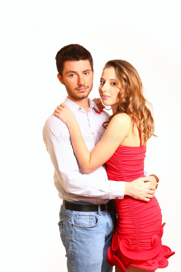 Portrait of Young Couple Hugging Isolated on White Background Stock ...