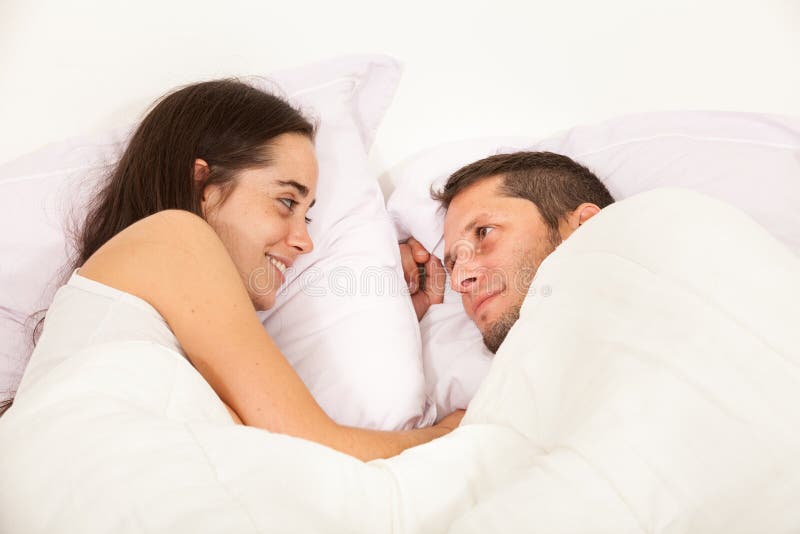 Portrait of a Young Couple in Love in a Bed Stock Image - Image of kiss ...
