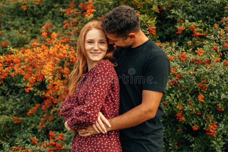 Portrait of Young Cute Couple Embracing in Nature Stock Image - Image ...