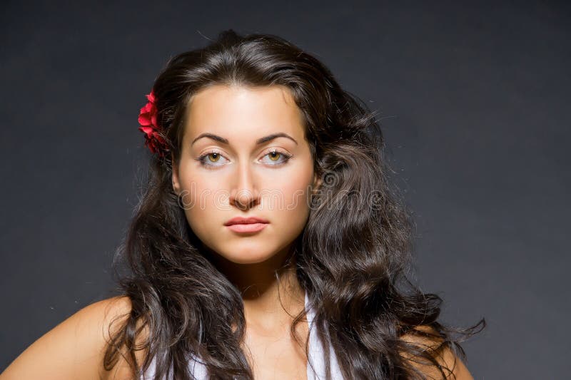 Portrait of Young Dark Haired Beautiful Woman Stock Image - Image of ...