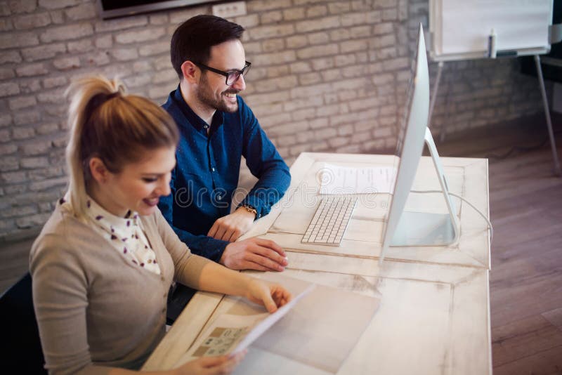 Portrait of Young Designers Working on Computer Stock Photo - Image of ...