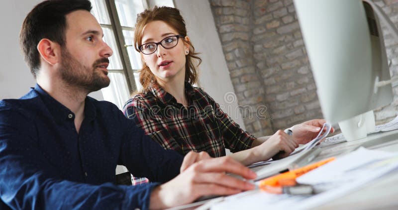 Portrait of Young Designers Working on Computer Stock Image - Image of ...