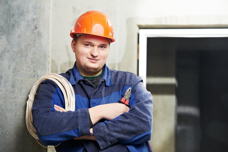 Portrait of Young Electrician in Uniform Stock Image - Image of ...