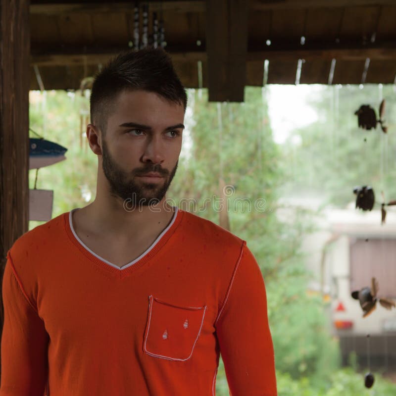 Portrait of Young Elegant Handsome Man Posing Outside. Stock Photo ...