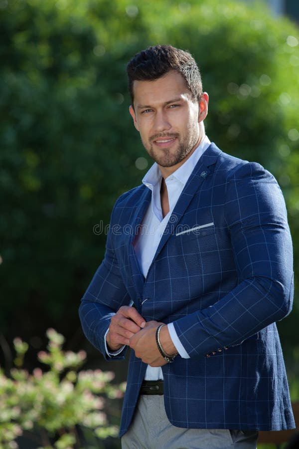 Black-white Outdoor Portrait of Elegant Handsome Man in Classical Grey ...