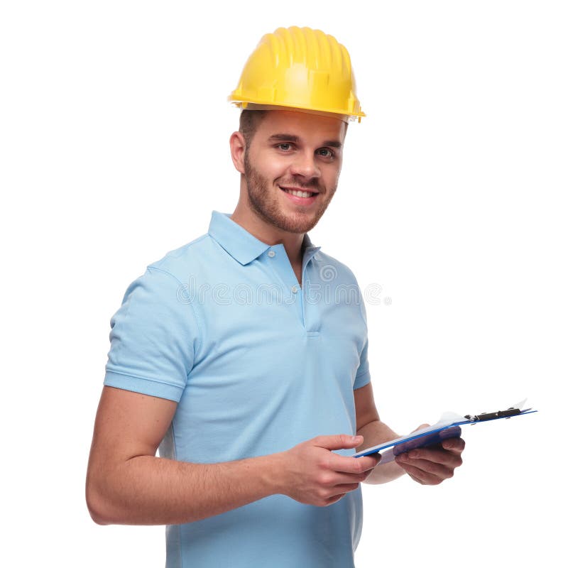 Portrait of Young Engineer Student Holding Blue Clipboard Stock Image ...