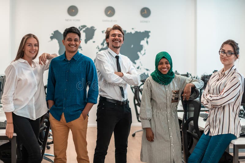 Portrait of Young Excited Multiethnics Business Team of Software ...