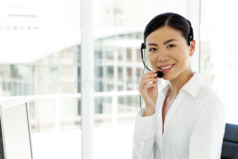 Portrait of a Young Female Asian Call Center Operator Stock Photo ...