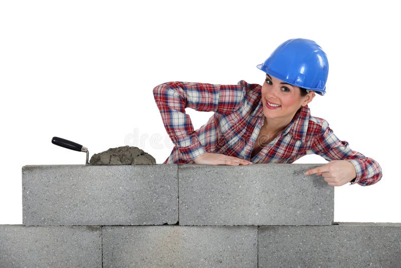 Female bricklayer stock image. Image of foreman, look - 28194171