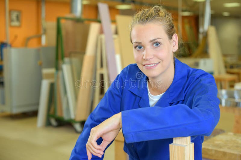 Portrait Young Female Carpenter Stock Image - Image of smile, workshop ...