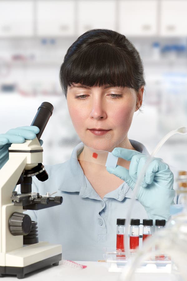 Portrait of a Young Female Microscopist Stock Image - Image of ...