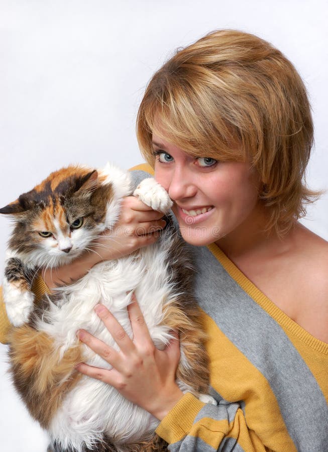 A woman and her cat stock photo. Image of feline, caretaker - 401218