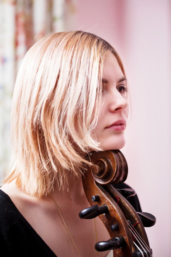 Portrait of Young Girl with a Cello Stock Image - Image of pink, cello ...