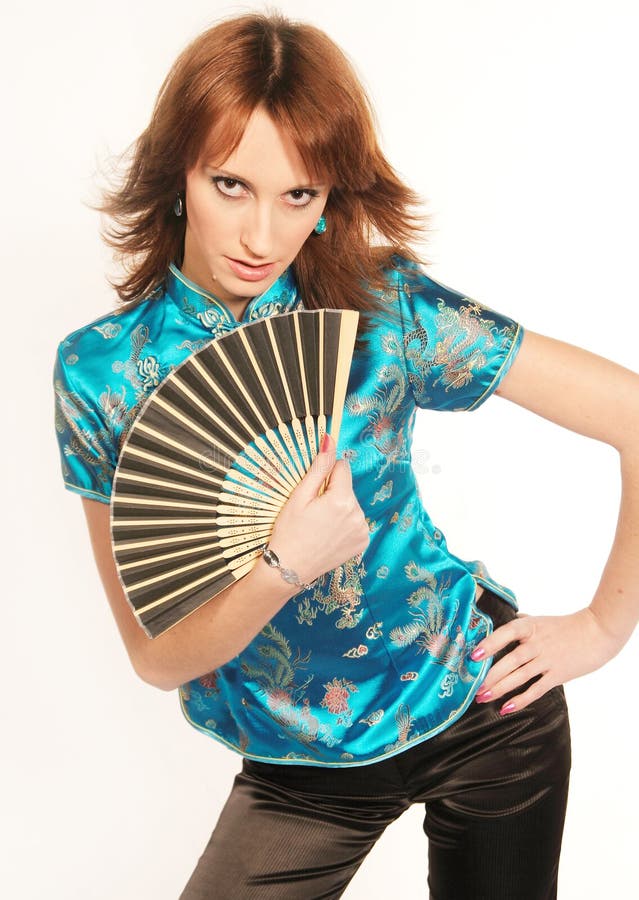 Portrait of a Young Girl with a Fan Stock Photo - Image of face, glance ...