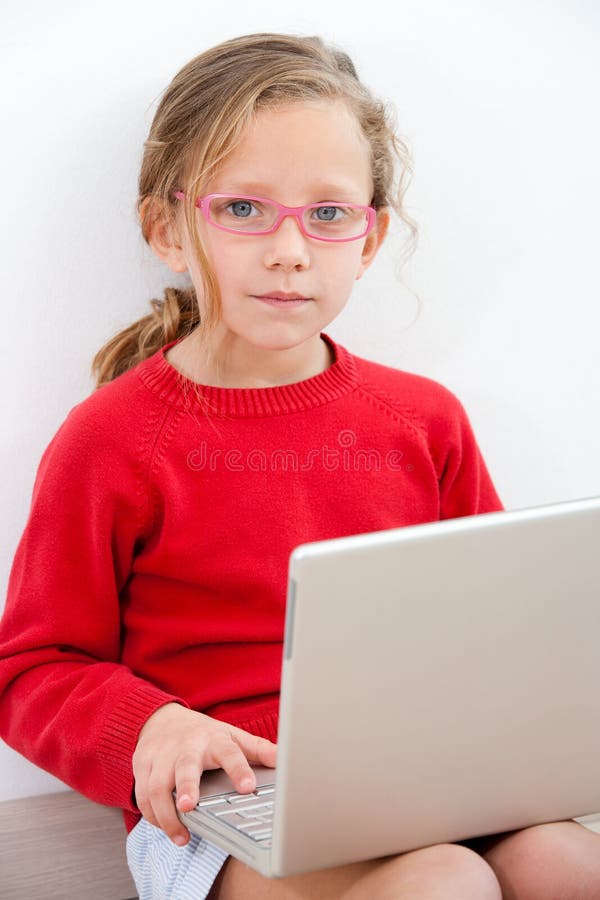 Portrait of Young Girl with Laptop. Stock Photo - Image of studying ...