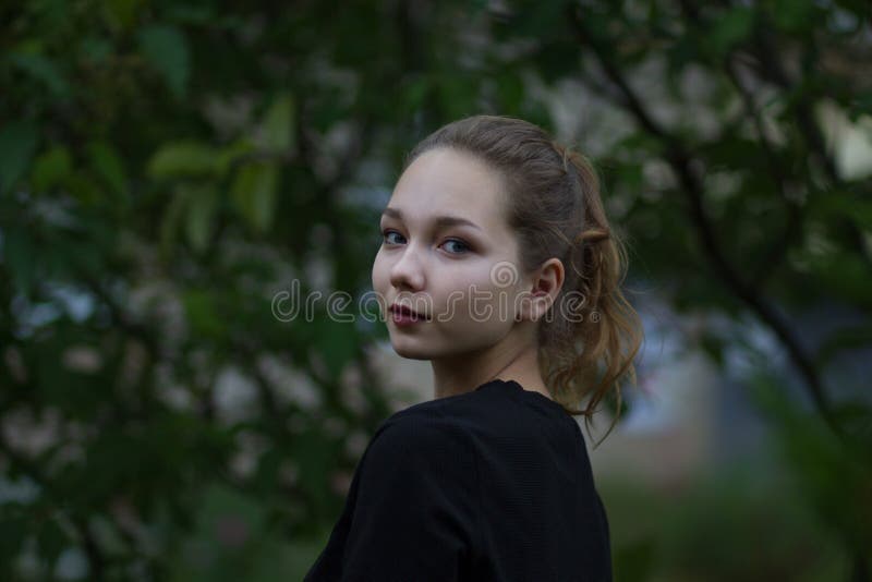Portrait of Young Girl Looking at Camera in the Summer Time Stock Image ...