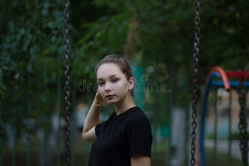 Portrait of Young Girl Looking at Camera in the Summertime Stock Image ...