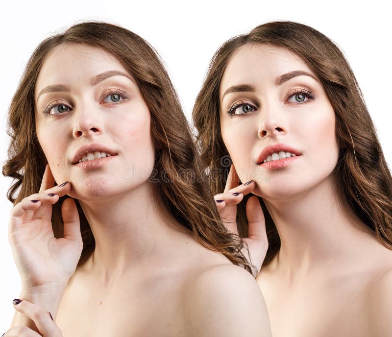 Portrait of Young Girl with and without Makeup Stock Image - Image of ...