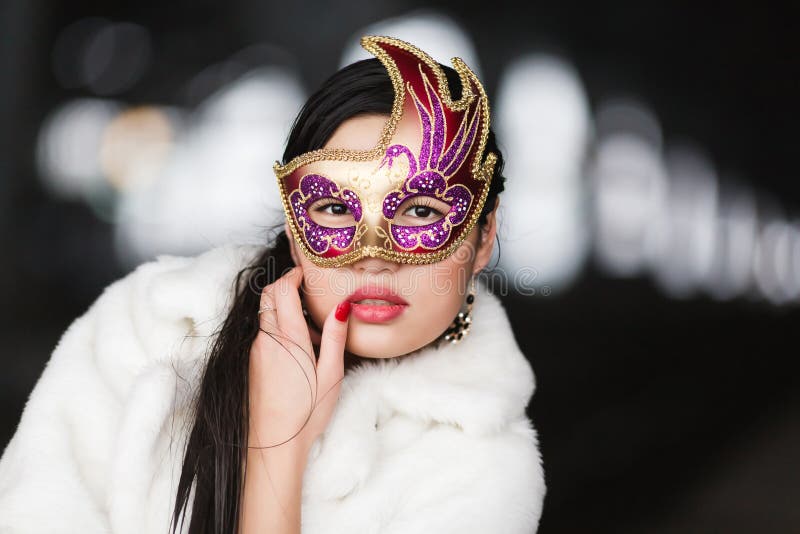 Portrait of a Young Girl in a Mask Stock Photo - Image of december ...