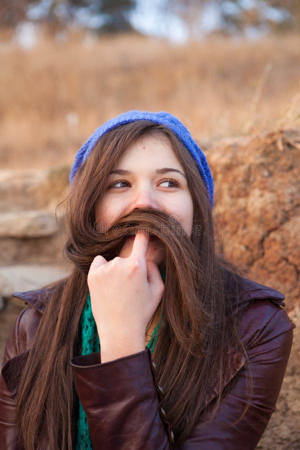 Portrait of a Young Girl with Moustache Stock Photo - Image of female ...