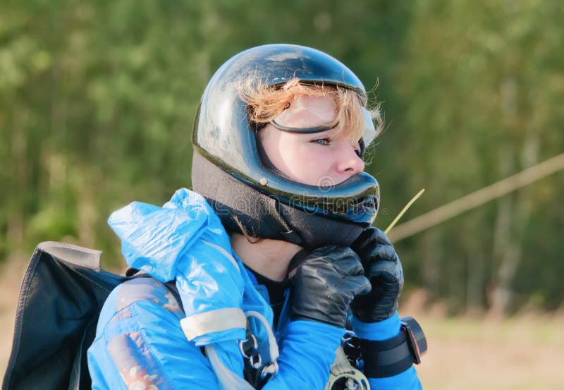 Portrait of the Young Girl-parachutist Stock Image - Image of danger ...