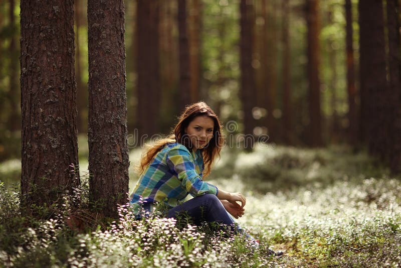 Portrait Young Girl at Sunny Forest Stock Image - Image of look ...