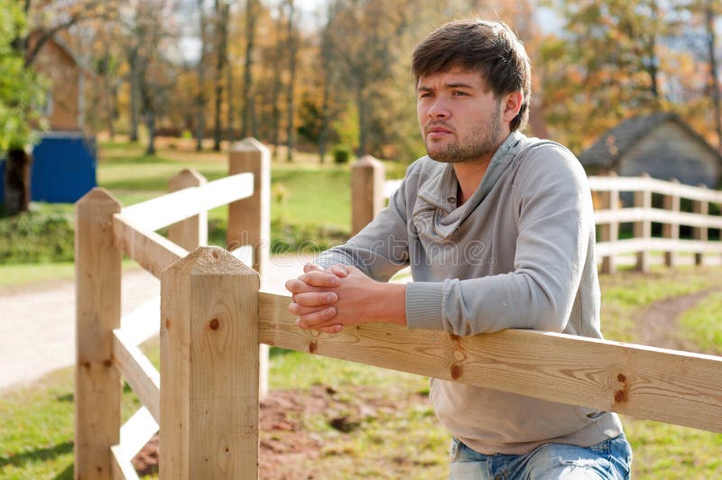 Portrait of Young Guy in Country Field Stock Image - Image of relaxing ...