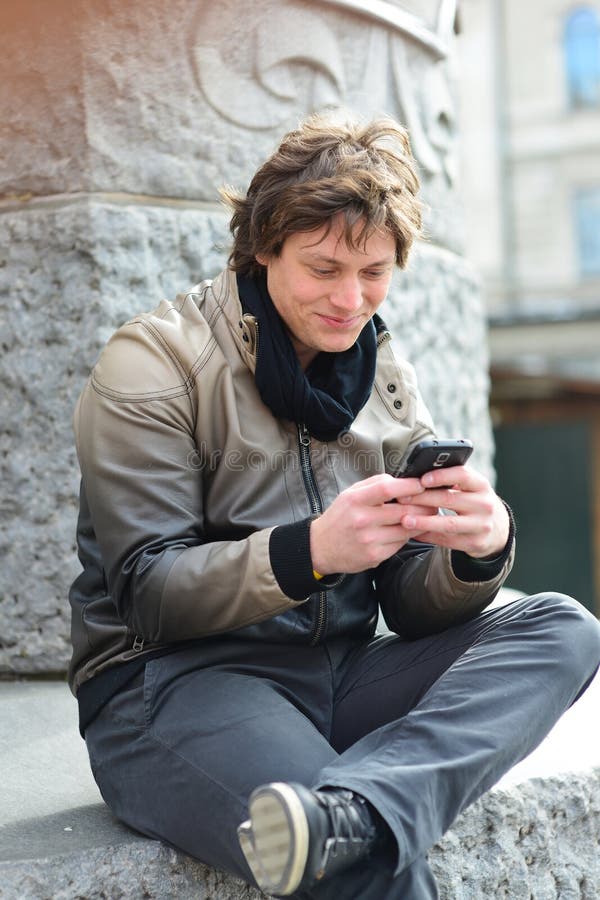 Portrait of Young Guy Sending Message Stock Photo - Image of student ...