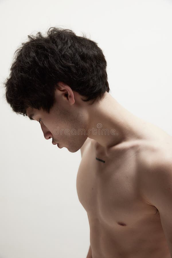 Portrait Of Young Handsome Asian Man With Slim Fit Relief Body Posing Shirtless Attraction Of