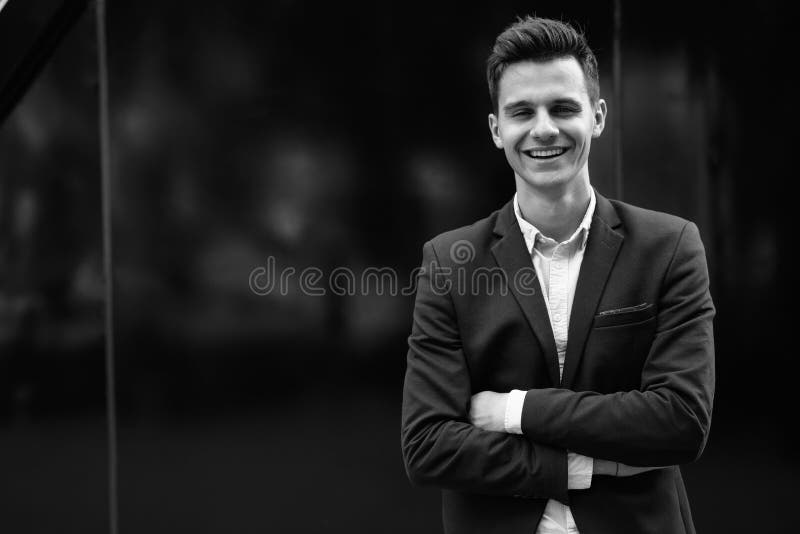 Portrait of Young Handsome Businessman Outdoors Shot in Black and White ... Portrait of Young Handsome Businessman Outdoors Shot in Black and White ...