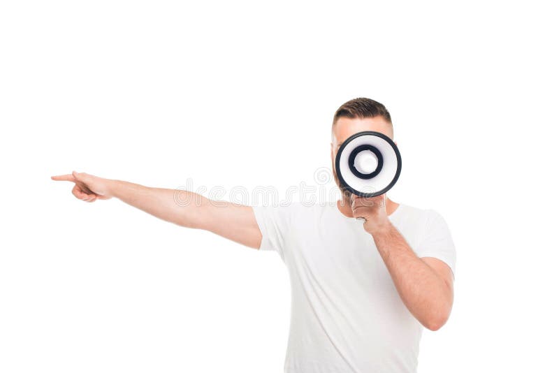 Portrait of Young Handsome Man Using Megaphone, Stock Image - Image of ...