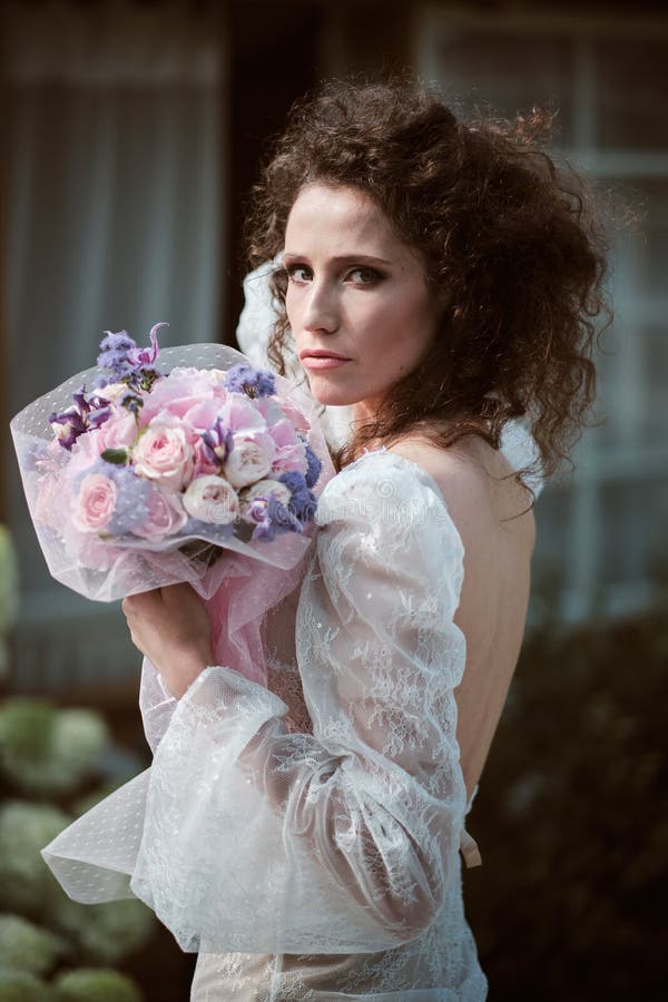 Portrait of Young Happy Bride with Bouquet Stock Photo - Image of ...