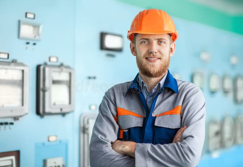 Portrait of Young Happy Engineer at Control Room Stock Photo - Image of ...