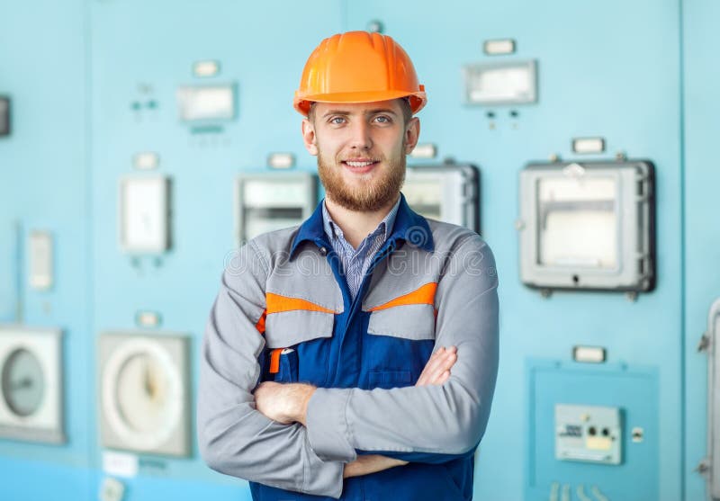 Portrait of Young Happy Engineer at Control Room Stock Photo - Image of ...