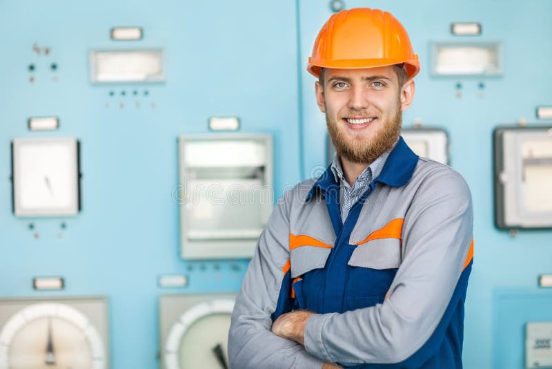 Portrait of Young Happy Engineer at Control Room Stock Photo - Image of ...
